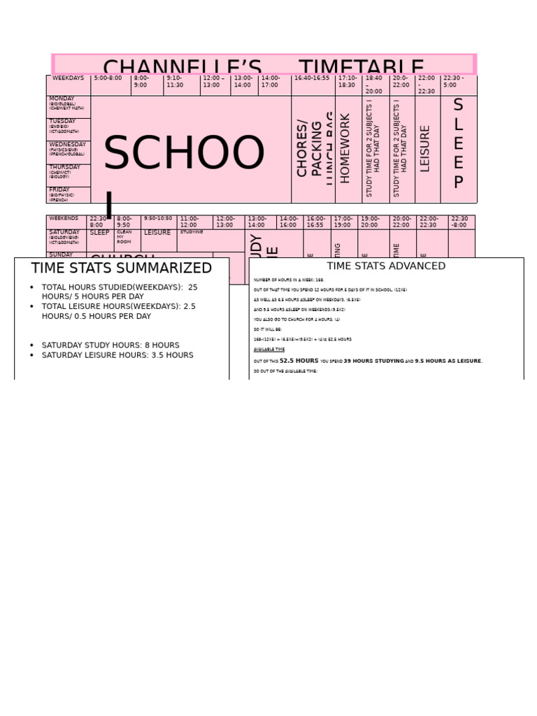 Channelle's Timetable | PDF | Workweek And Weekend | Working Time
