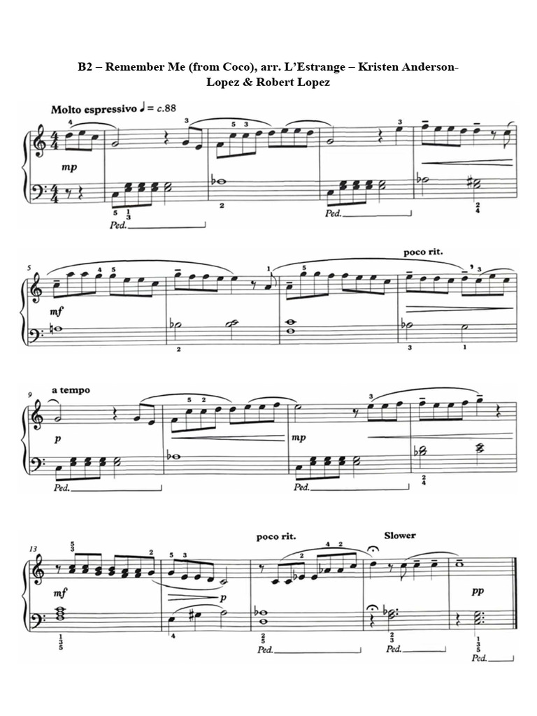 B2 - Remember Me (From Coco), Arr. L'Estrange - Kristen Anderson-Lopez & Robert Lopez | PDF