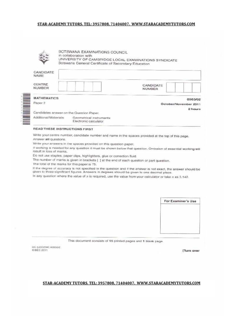 Mathematics Paper 2 2011NOVEMBER (BGCSE) | PDF