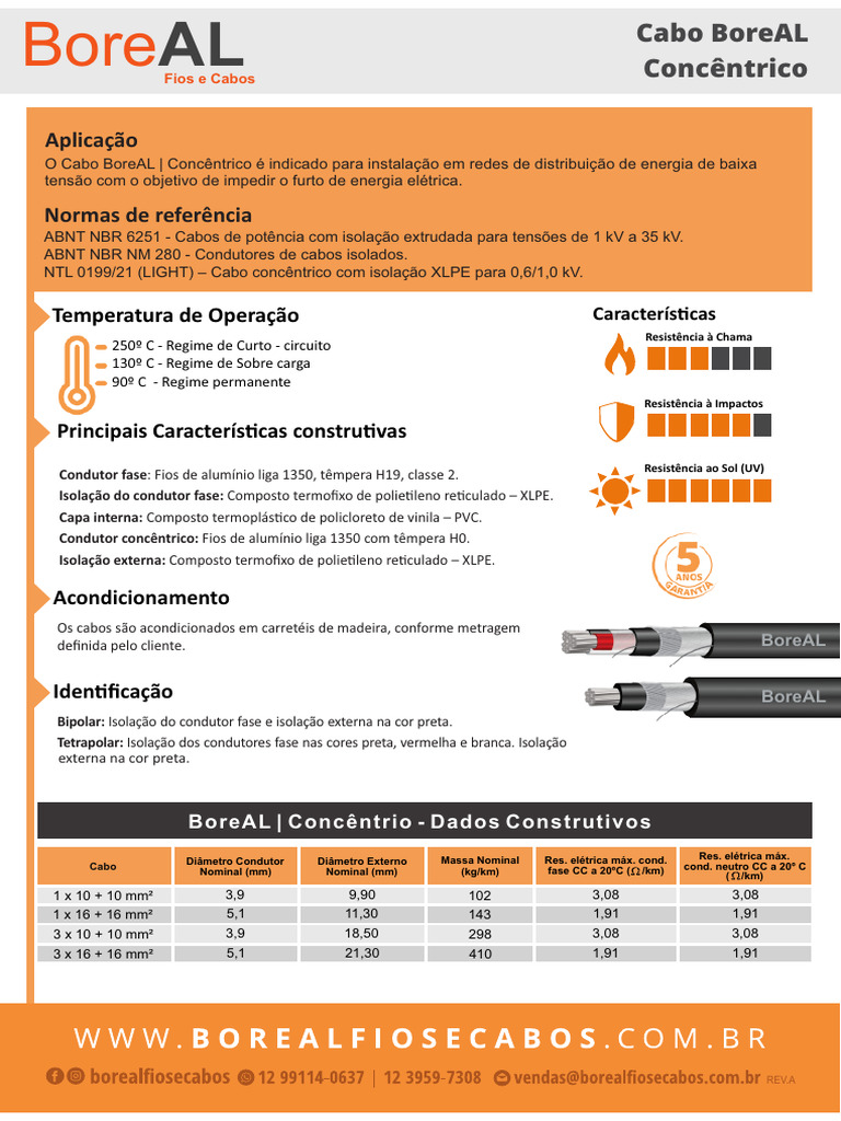 Cabo Concêntrico BoreAL: Especificações | PDF | Condutor elétrico ...