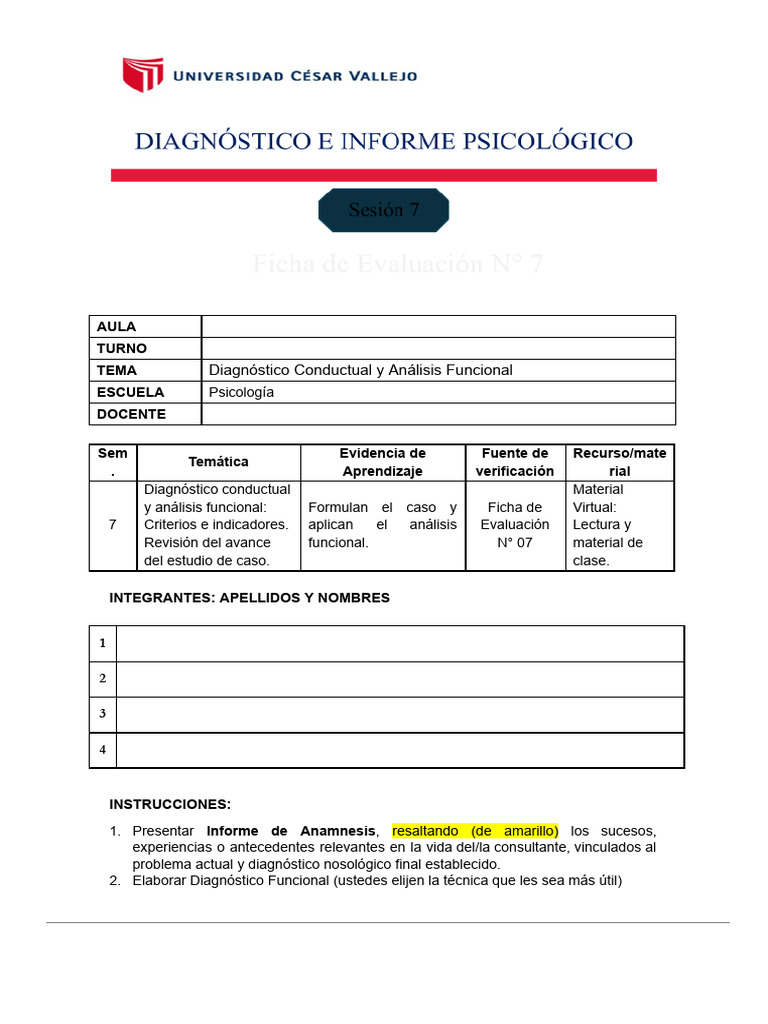 FICHA DE EVALUACIÓN -DIAG-INFO - SESIÓN 7 - 2024-1.docx | PDF | Sicología | Las emociones