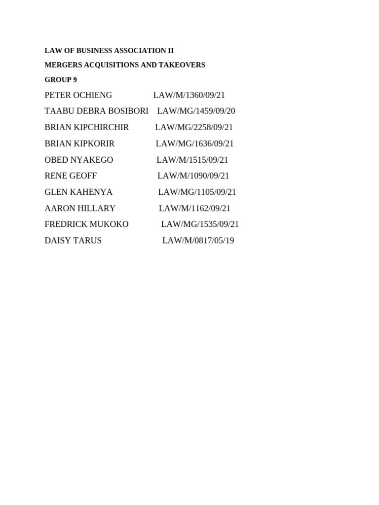 Mergers, Acquisitions and Takeovers (Group 9 Lba) - 1 (1) - 1-1-1 | PDF | Takeover | Mergers And ...