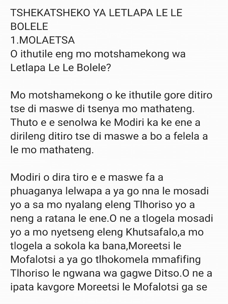 Molaetsa (Letlapa Le Le Bolele) | PDF