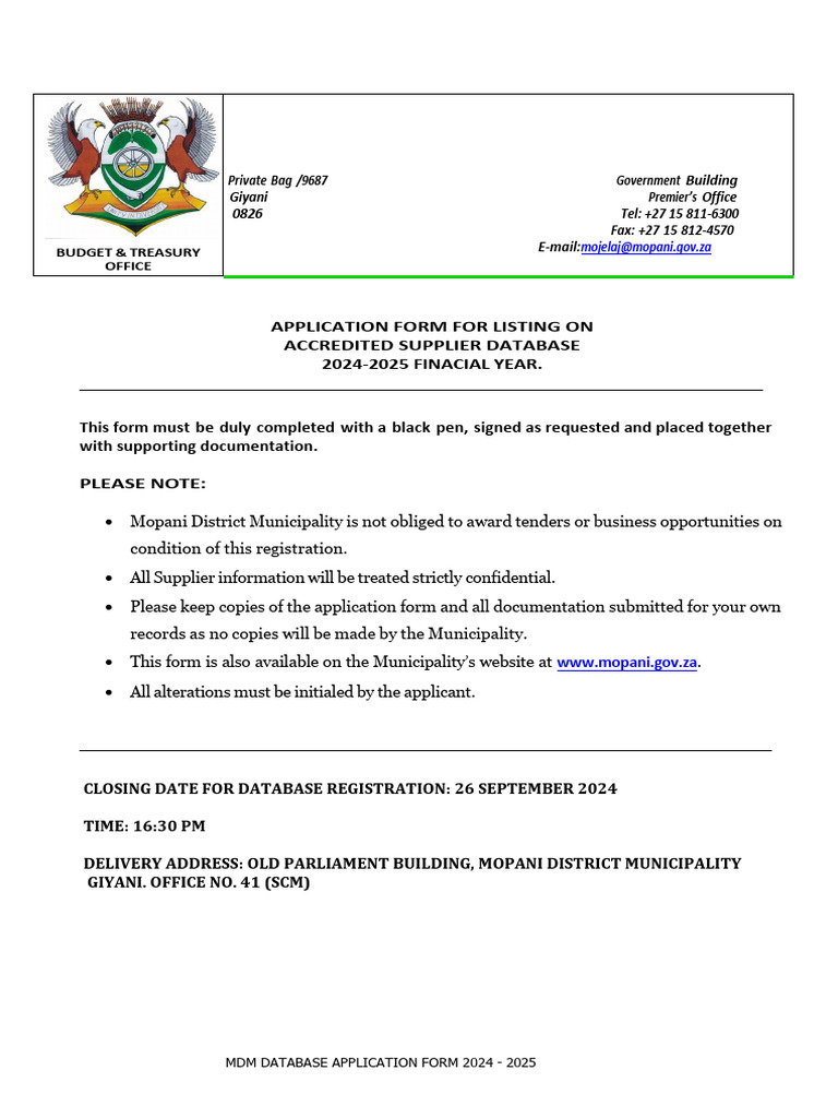 MDM Supplier Database Application 2024-2025 | PDF | Banks | Private Law
