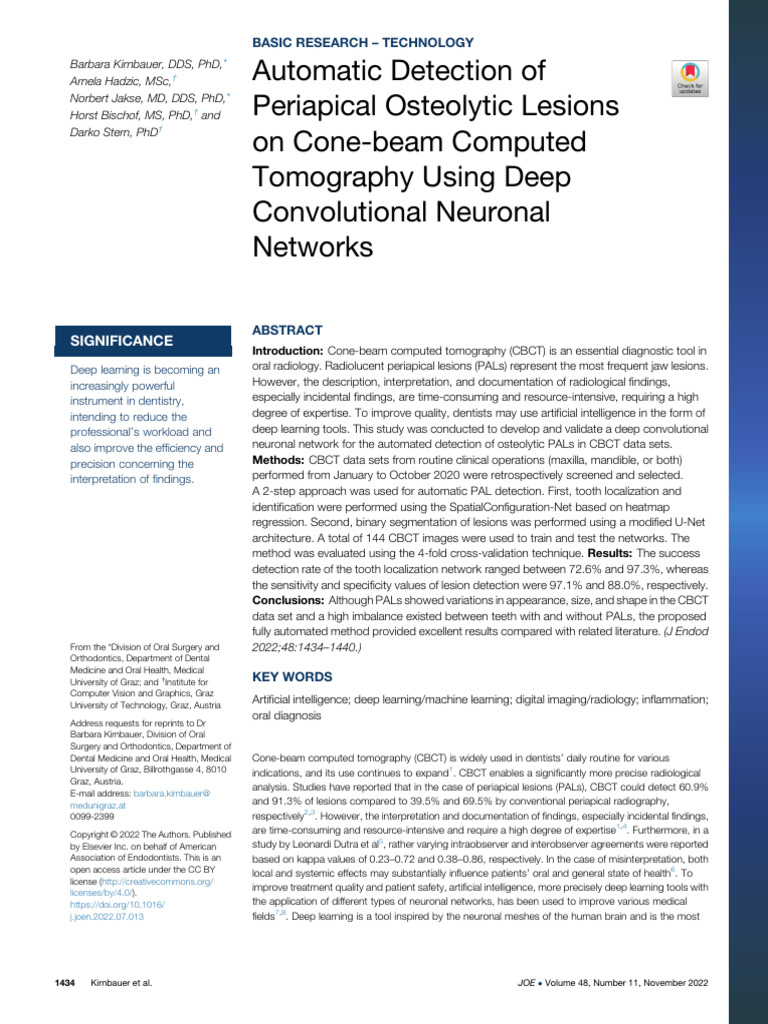 Automatic Detection of Periapical Osteolytic Lesions On Cone-Beam Computed Tomography Using Deep ...