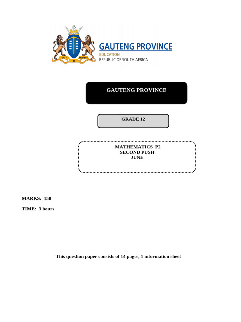 Grade 12 Mathematics Paper 2 June Exam | PDF | Circle | Mathematics