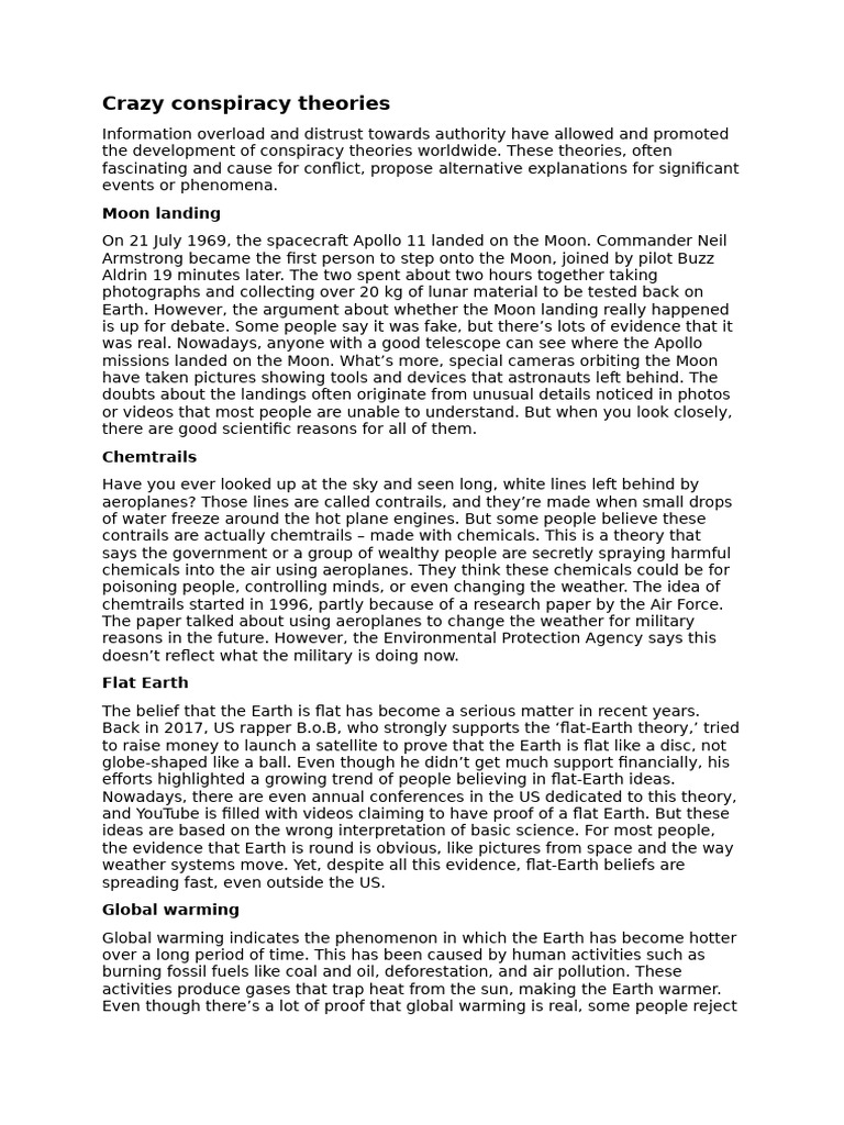Reading and Comprehension Crazy Conspiracy Theories | PDF | Apollo 11 ...