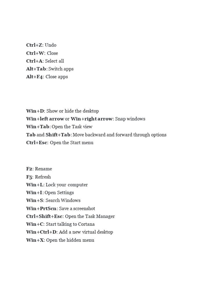 Windows 10 Shortcut Guide | PDF | Window (Computing) | Software
