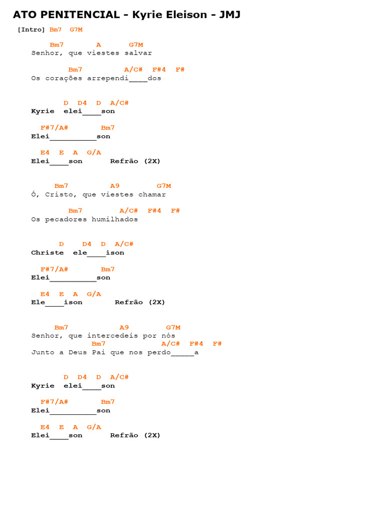 Letra do Ato Penitencial Kyrie Eleison | PDF