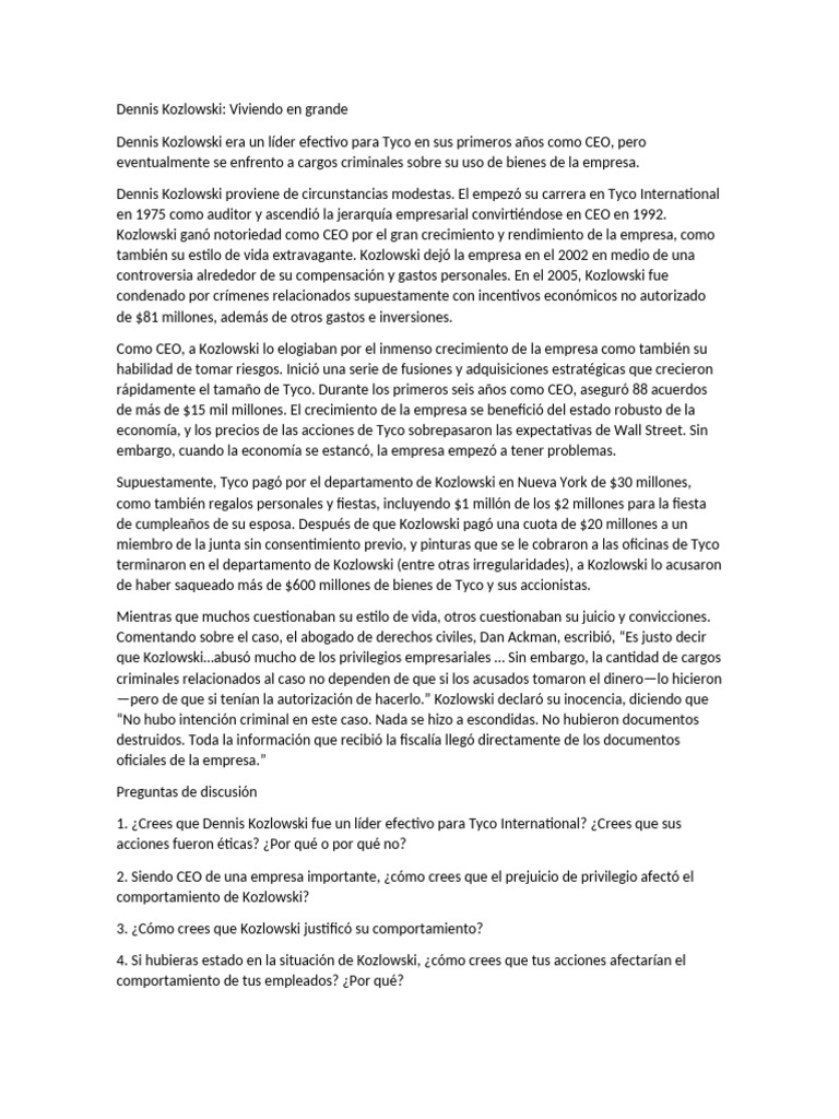 Dennis Kozlowski: Ascenso y Caída en Tyco | PDF | Economias