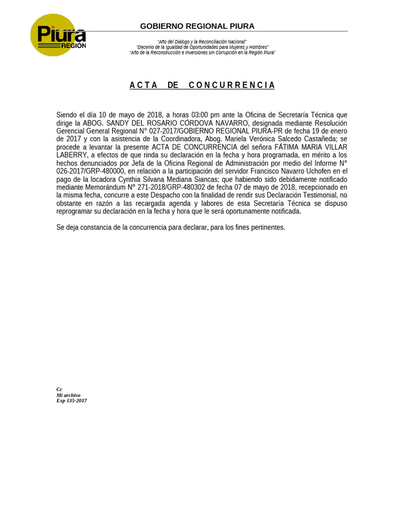 Acta de Concurrencia Exp. Judicial | PDF