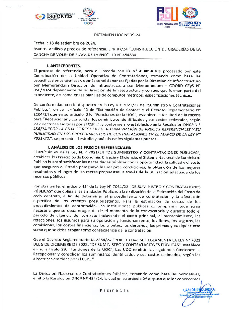 Dictamen Uoc 9 24 Construccion Graderias Voley 66ec9ec6c6233 | PDF