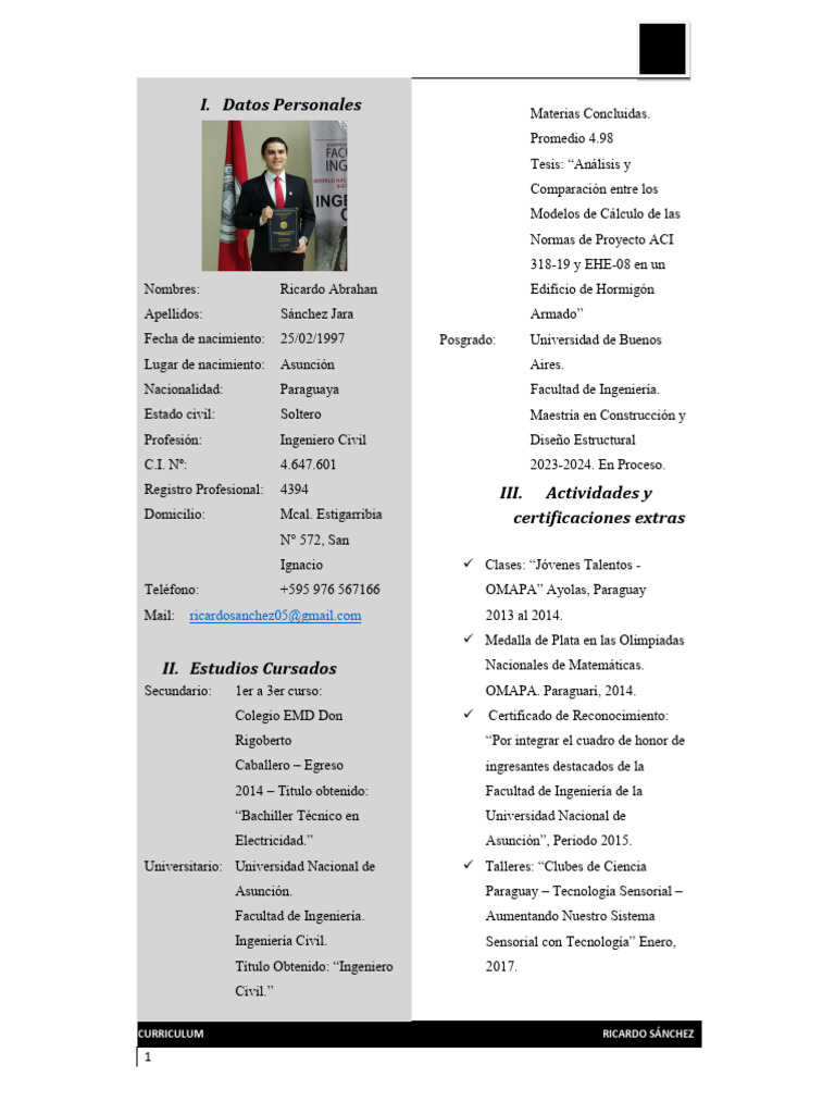Curriculum Vitae - Ricardo Sánchez | PDF | Ingeniería | Ingeniería estructural