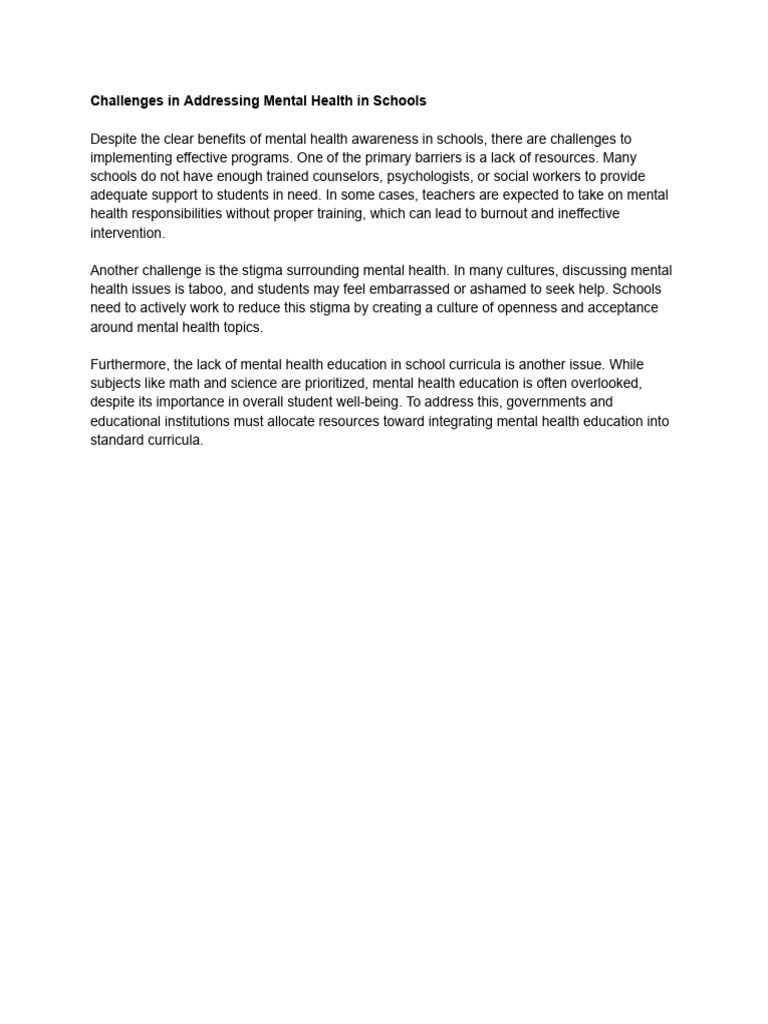 Challenges in Addressing Mental Health in Schools | PDF