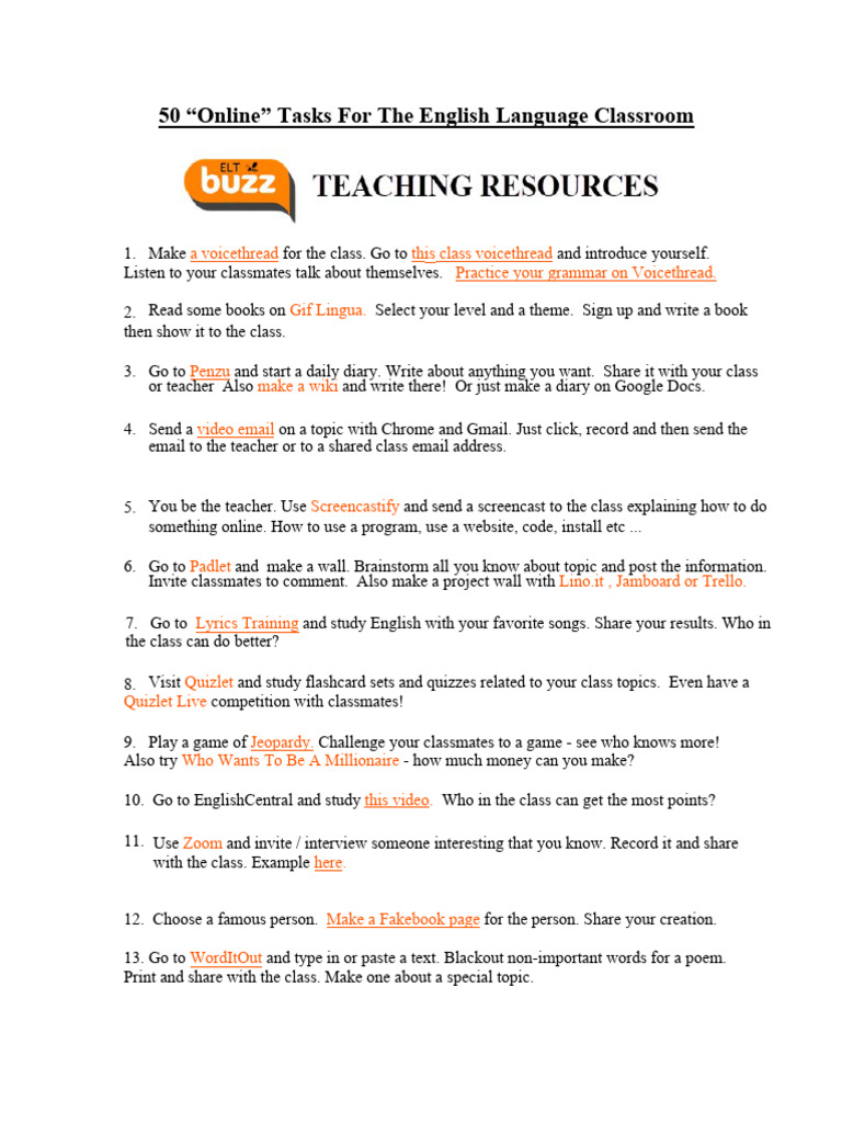 50 Tech Tasks For Learning English | PDF | English Language | Human ...