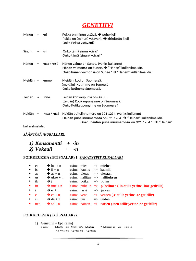 Genetiivi (Possessiivisuffiksi) | PDF