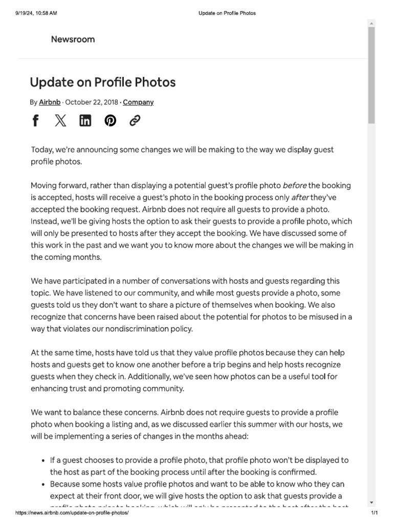 Airbnb - Update On Profile Photos | PDF