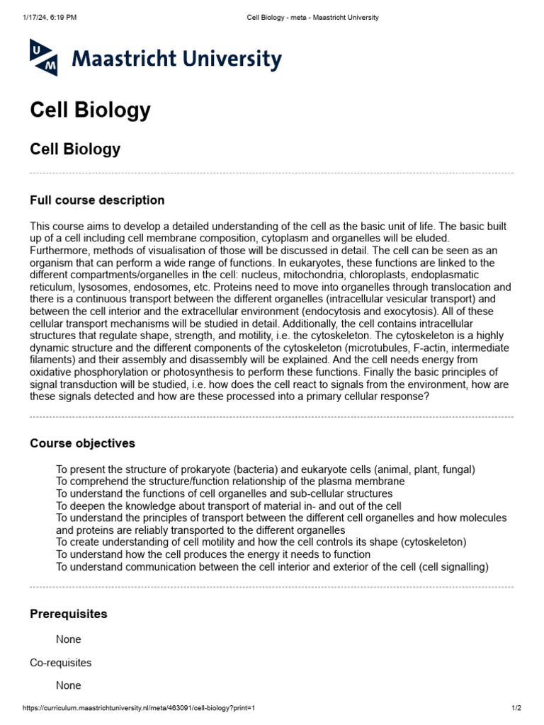 Cell Biology Course Overview at UM | PDF | Cell (Biology) | Cytoskeleton