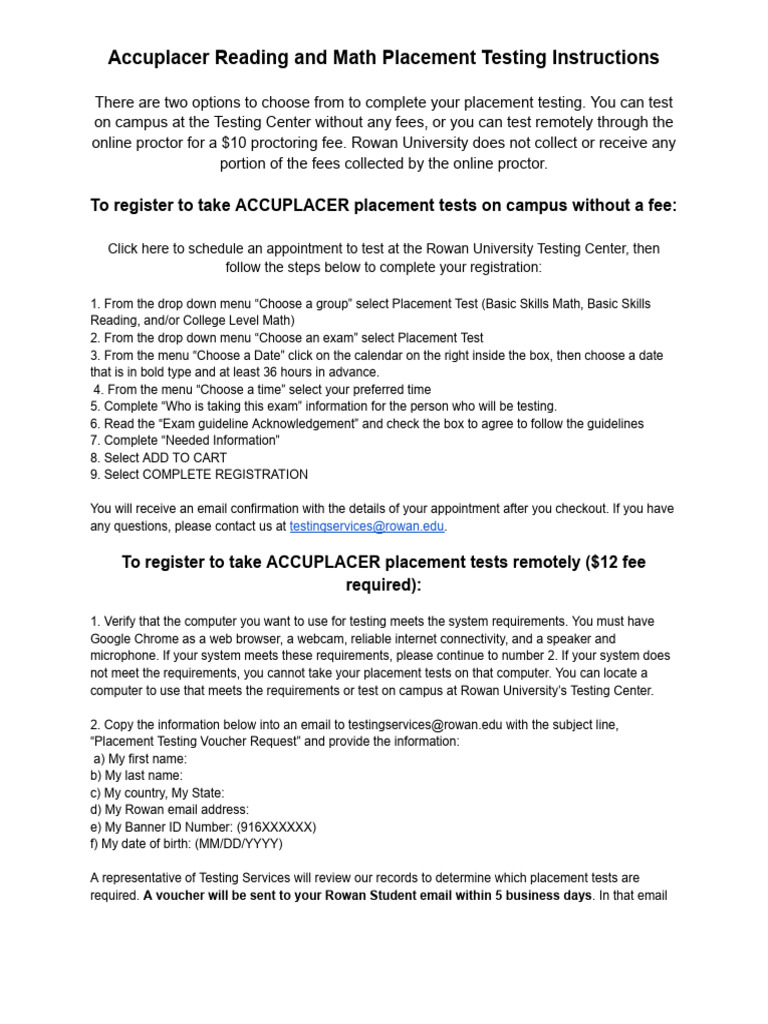 Accuplacer Instructions | PDF
