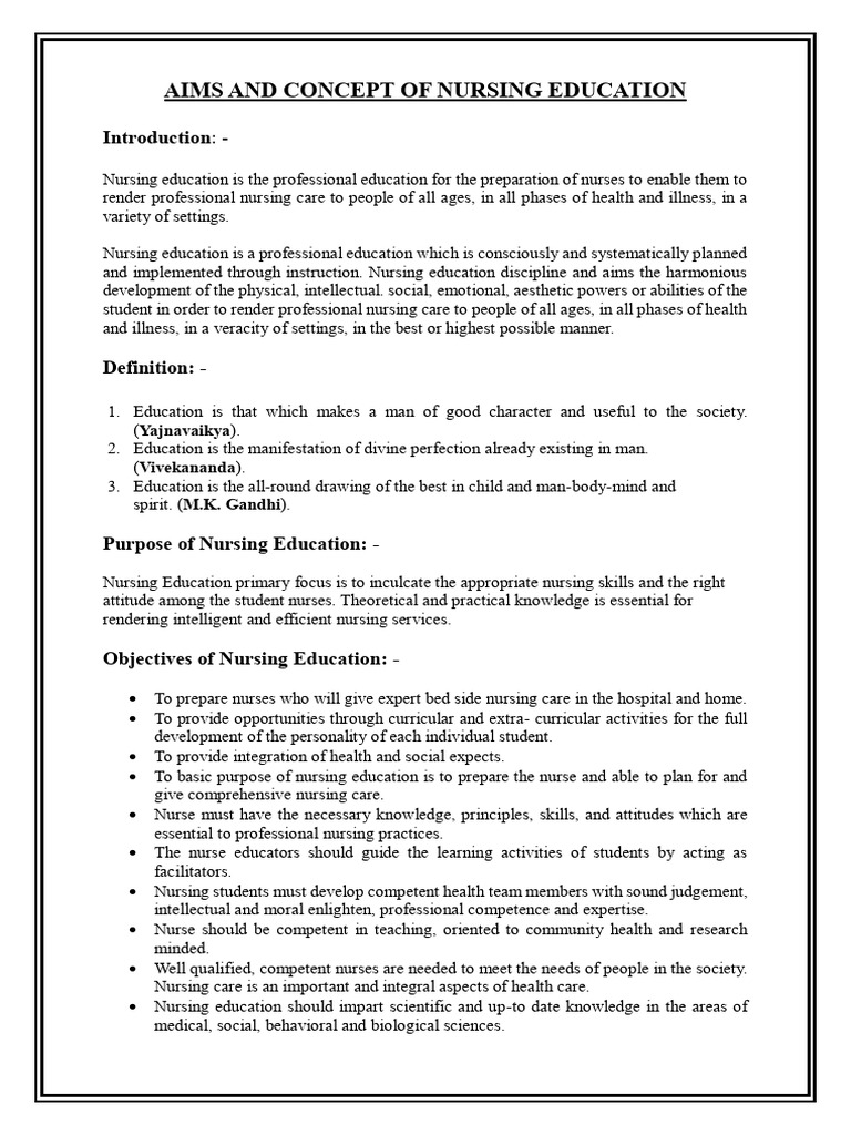 Aims and Objectives of Nursing Education | PDF | Nursing | Attitude ...