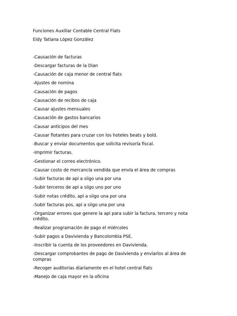 Funciones Auxiliar Contable | PDF | Bancos | Economias