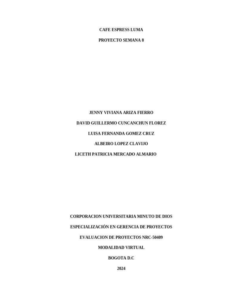 Proyecto Cafe Espress Luma E.P Ii Sem 8 | PDF | Presupuesto | Simulación