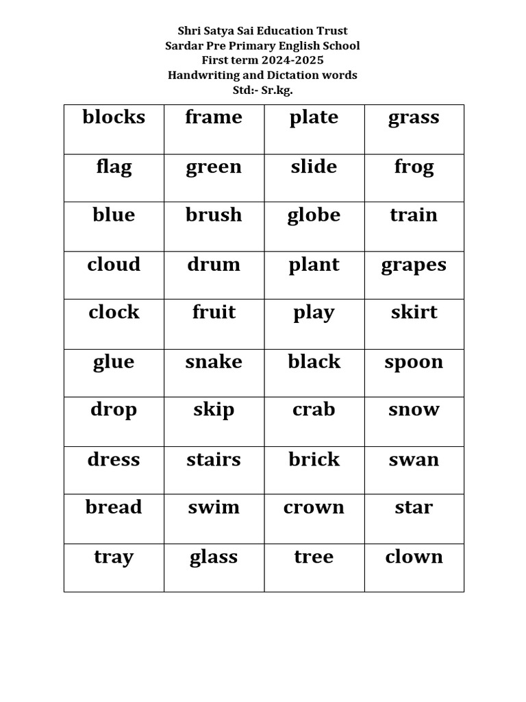 Reading and Dictation Words | PDF