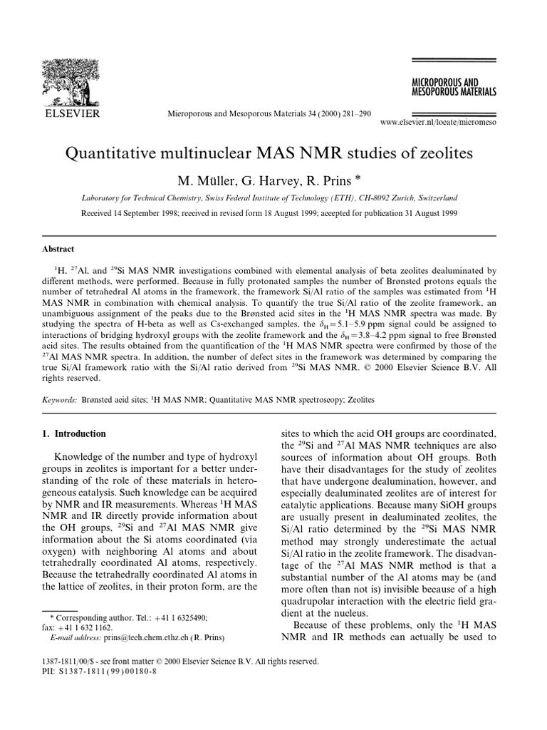 Quantitative Multinuclear MAS NMR Studies of Zeolites | PDF | Nuclear ...