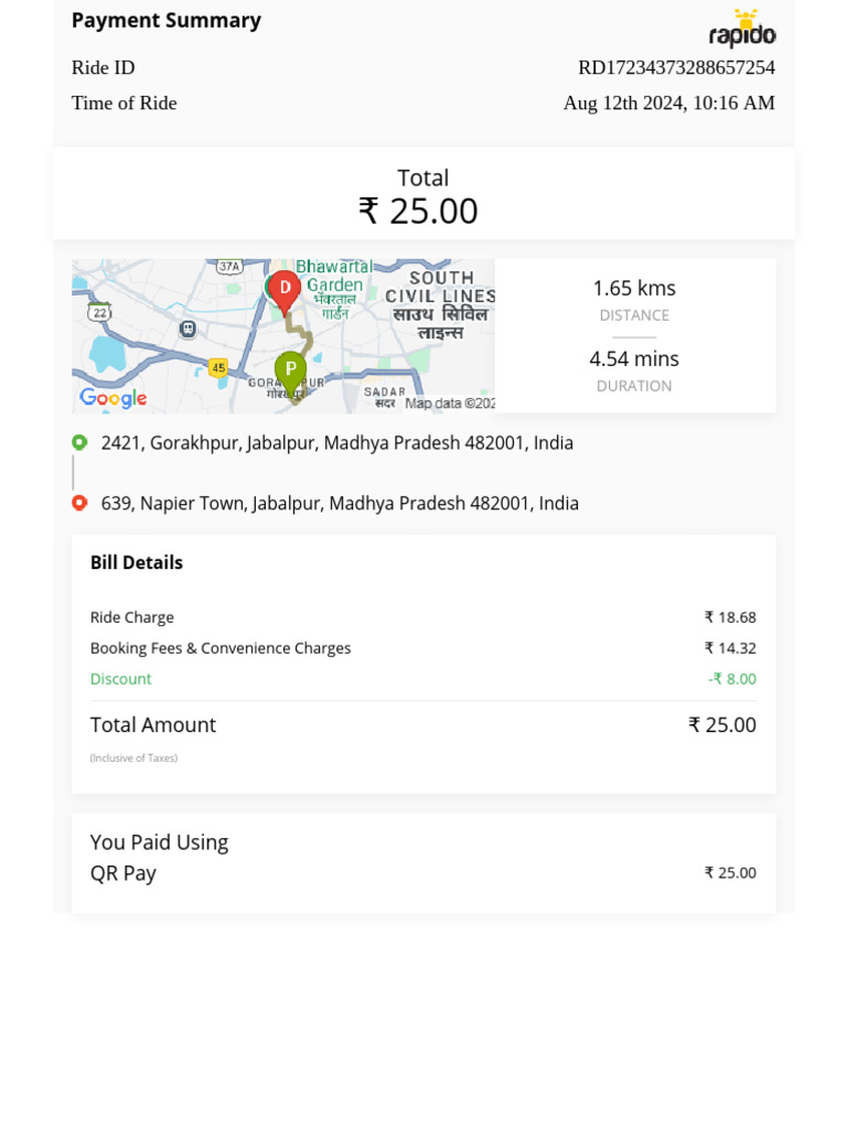 Jabalpur Ride Invoice Summary | PDF | Invoice | Taxation