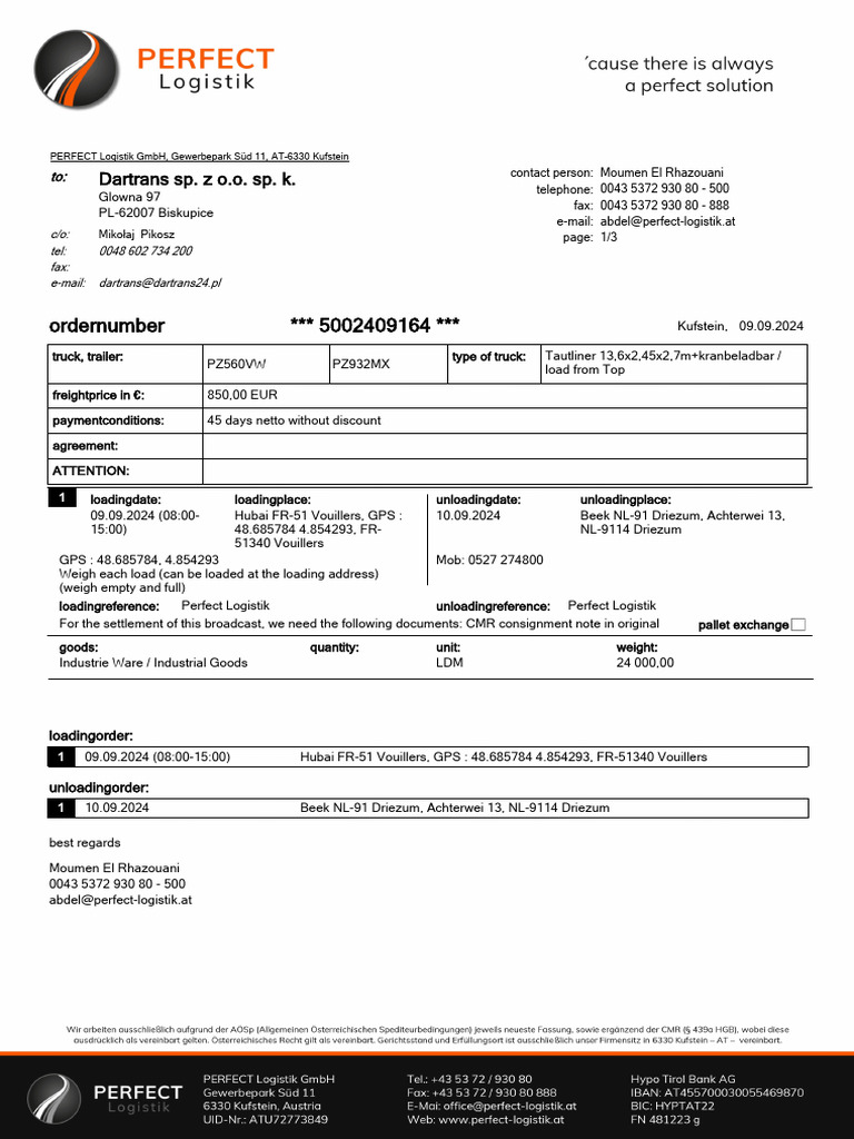 Transport Order Terms & Conditions | PDF | Insurance | Cargo