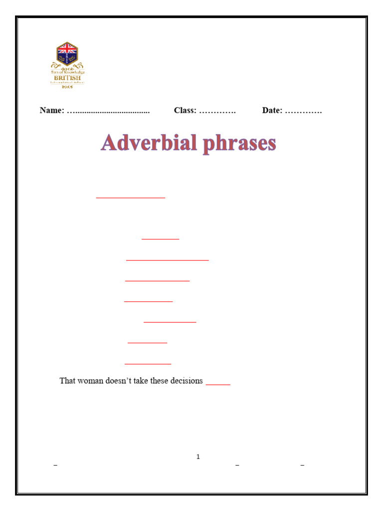 Adverbial Phrases 2 - Answer Key | PDF