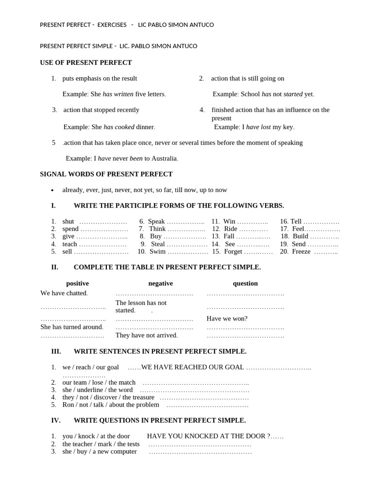 PRESENT PERFECT | PDF | Perfect (Grammar) | Linguistic Morphology