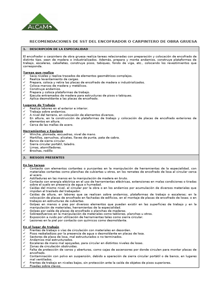 CDS-SST-In-01 Recomendaciones SST Encofrador Ver.01 | PDF | Andamio ... CDS-SST-In-01 Recomendaciones SST Encofrador Ver.01 | PDF | Andamio ...