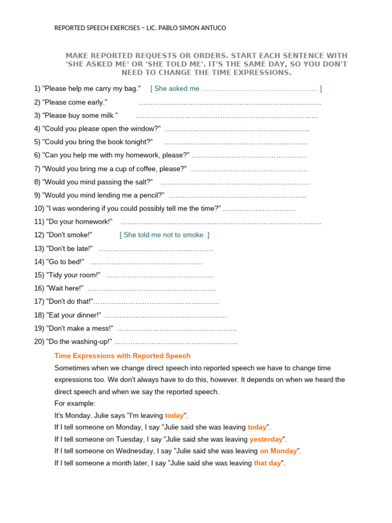 Reported Requests or Orders Exercises | PDF