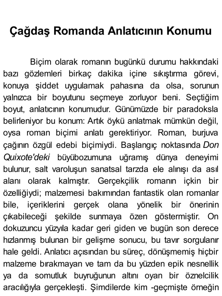 Çağdaş Romanda Anlatıcının Konumu: Don Quixote'deki | PDF