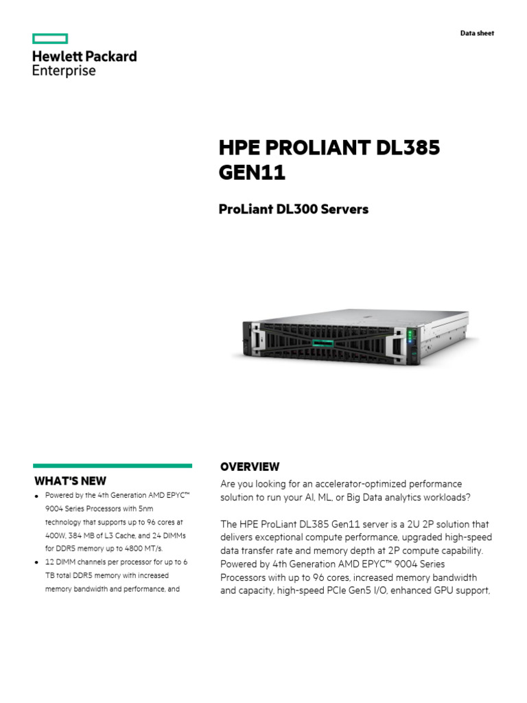 HPE ProLiant DL385 Gen11-Datasheet | PDF | Central Processing Unit | Computing