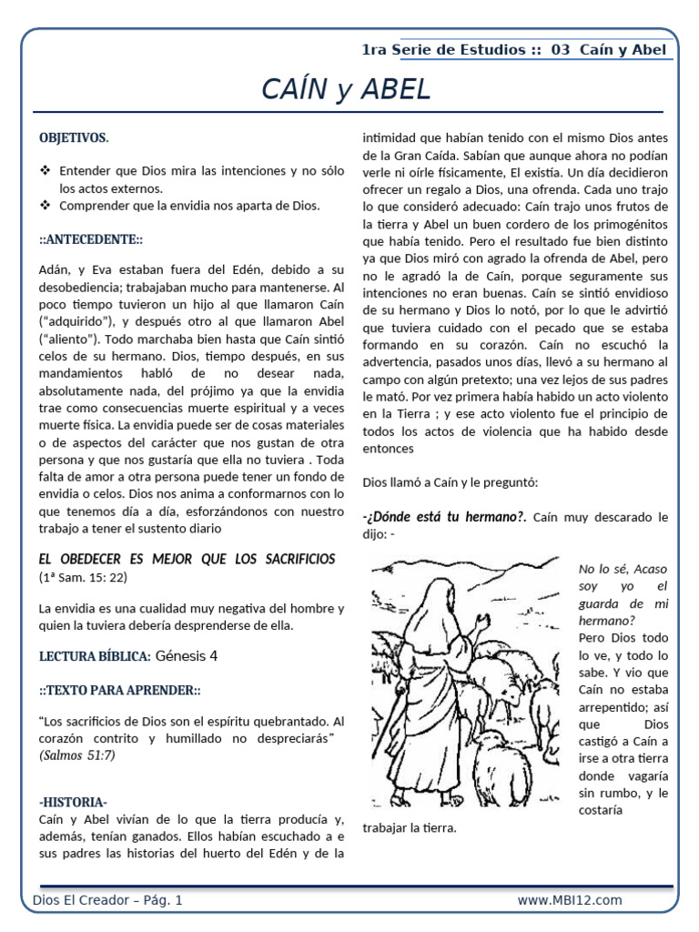 1ra Serie de Estudios_ 03 Cain y Abel (1) | PDF | Víspera | Creencia religiosa y doctrina