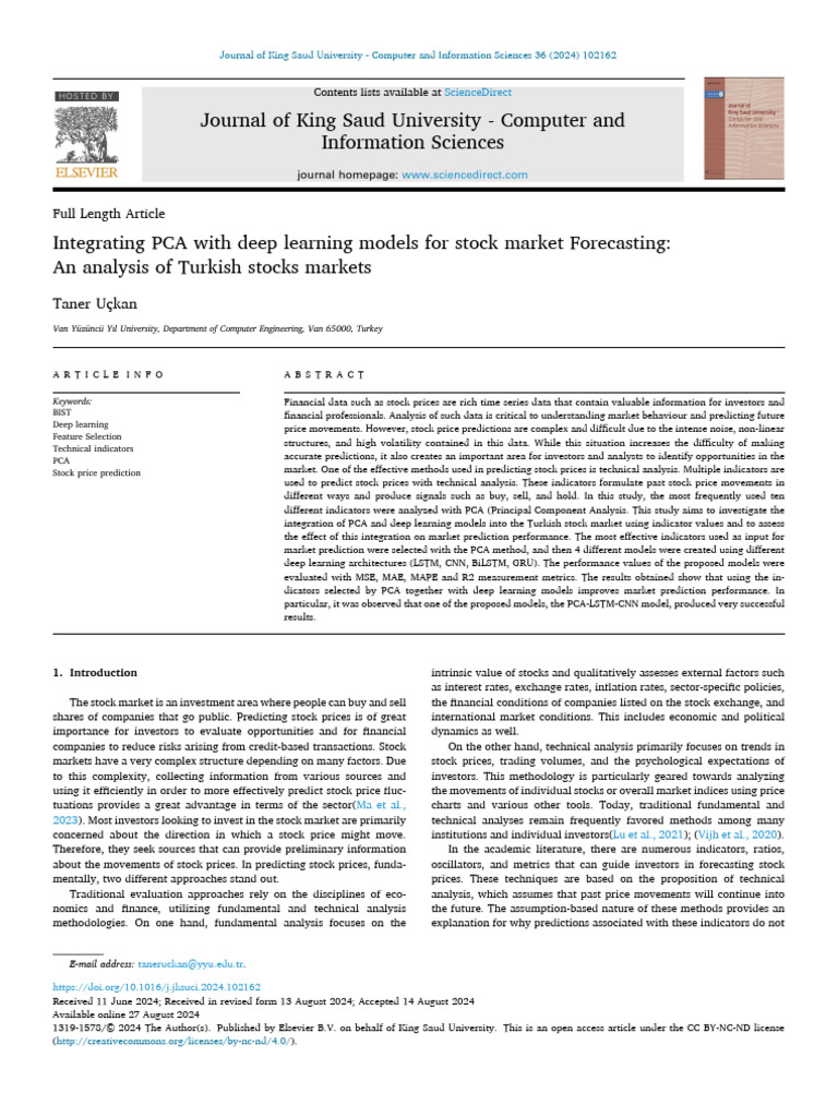Integrating PCA With Deep Learning Models For Stock Market Forecasting | PDF | Principal ...