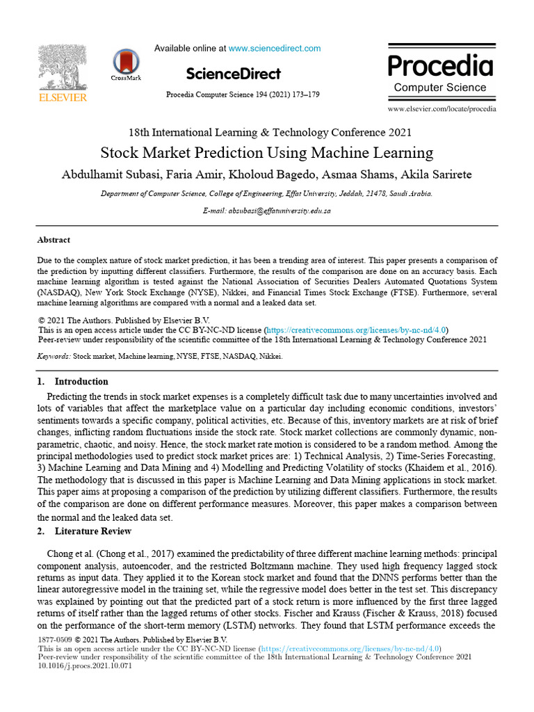 Stock Market Prediction Using Machine Learning | PDF | Nasdaq | Statistical Classification