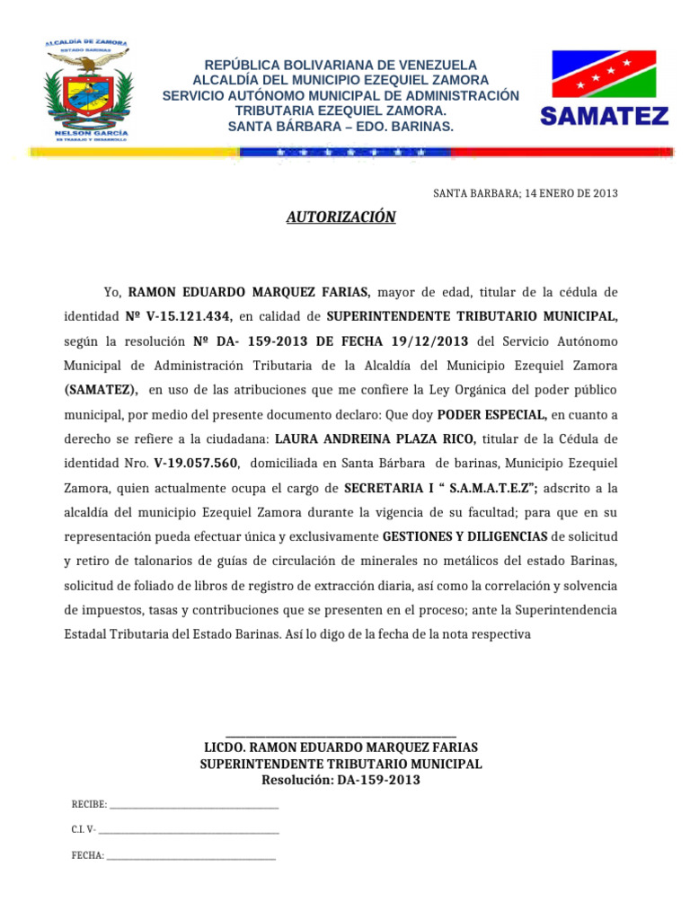 Autorizaciones Laura | PDF | Documento de identidad | Venezuela