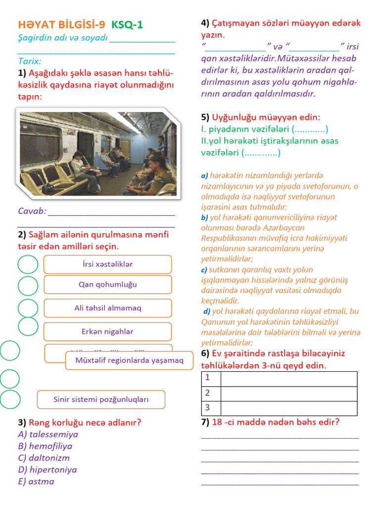 Həyat Bilgisi-9 KSQ-1 | PDF