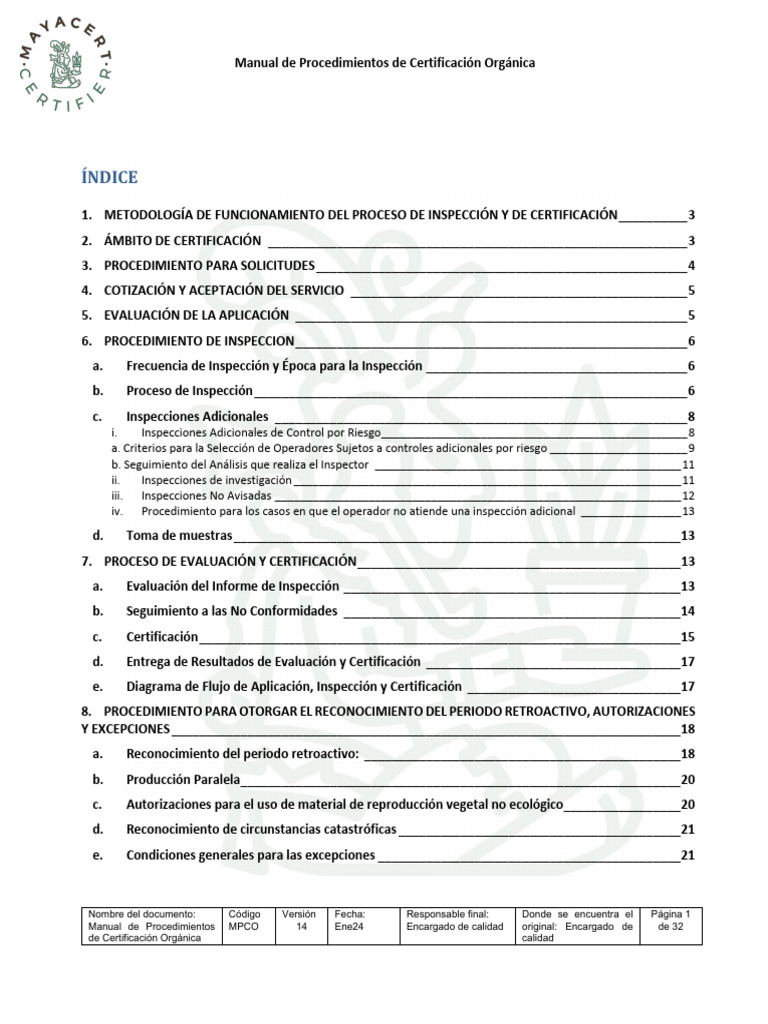 Certificación Orgánica: Procedimientos | PDF | Peligros | Calidad ...