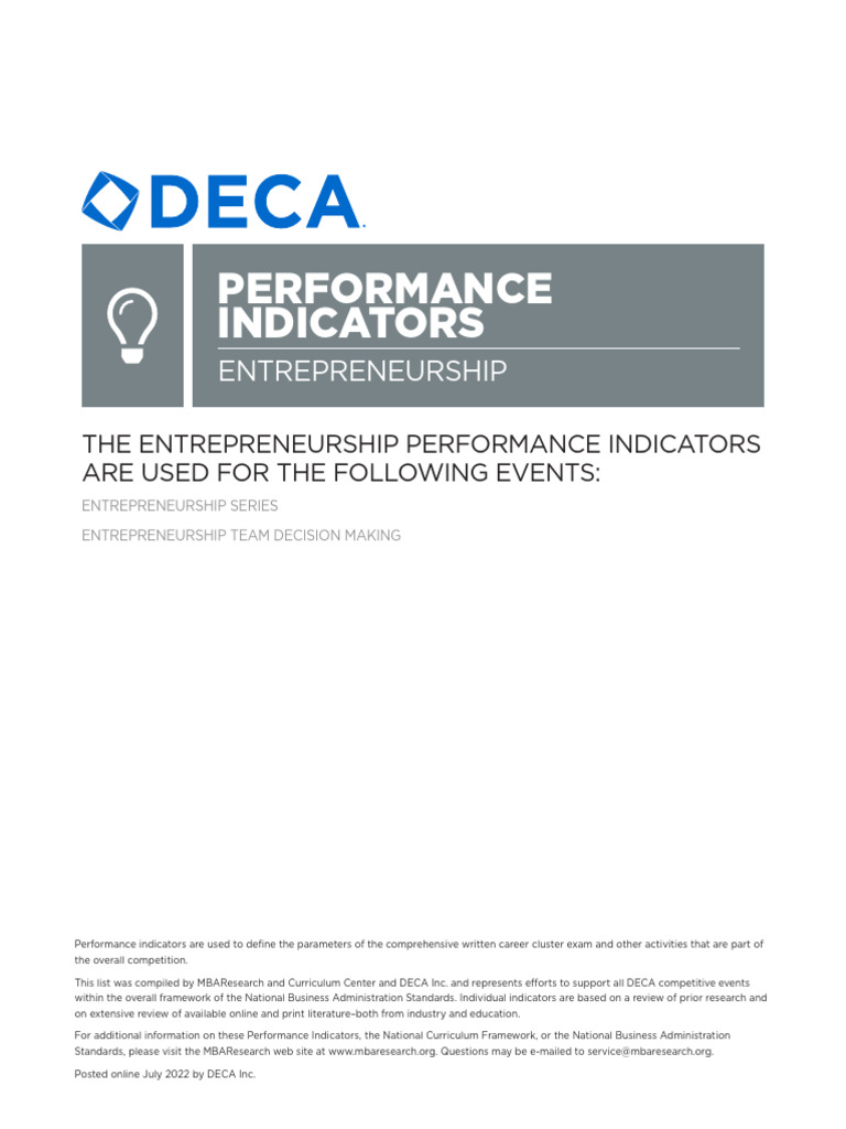 Deca Ent Performance Indicators | PDF | Entrepreneurship | Marketing
