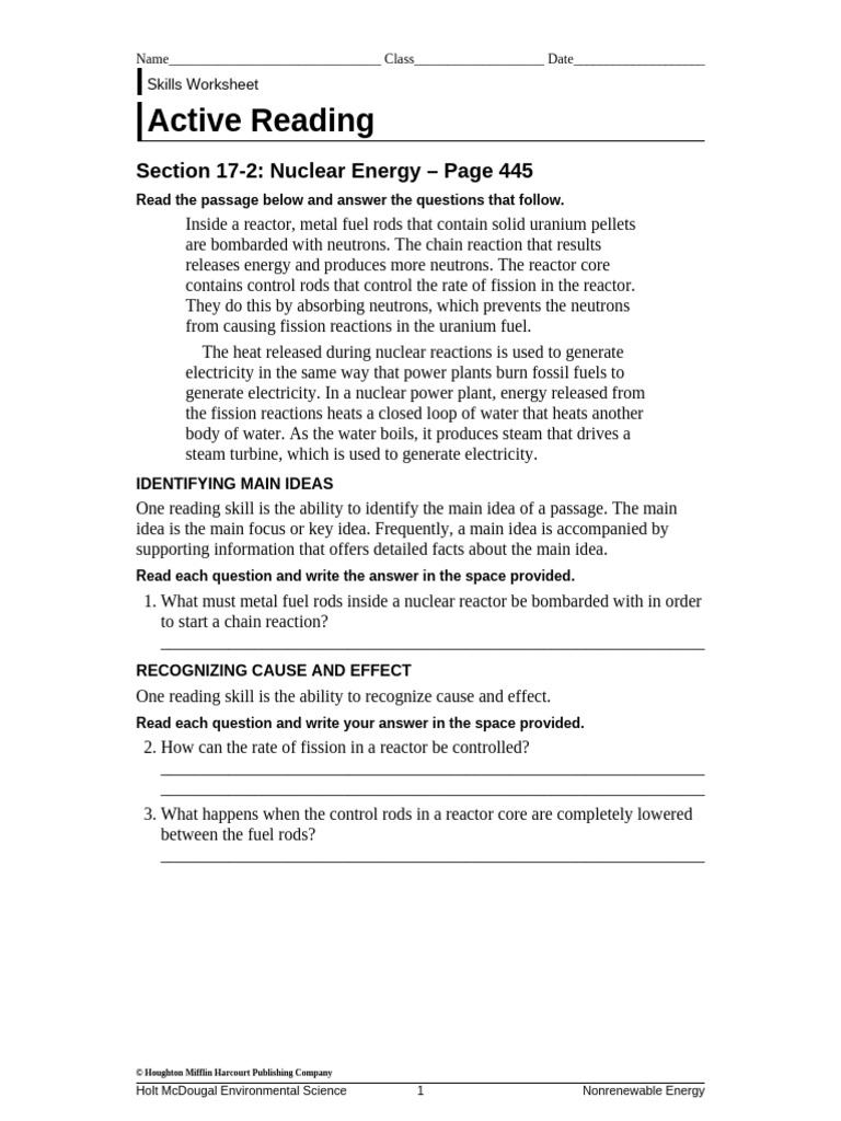Section 17-2 WKST Student | PDF | Nuclear Reactor | Nuclear Fuel