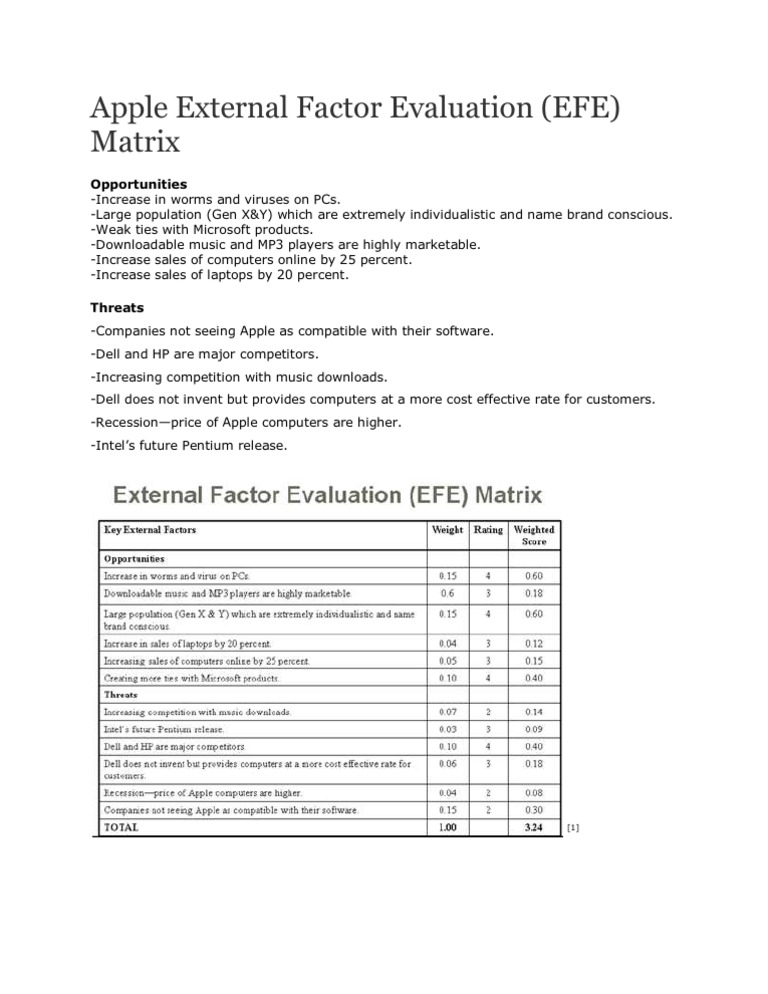 Apple External Factor Evaluation (EFE) Matrix | PDF