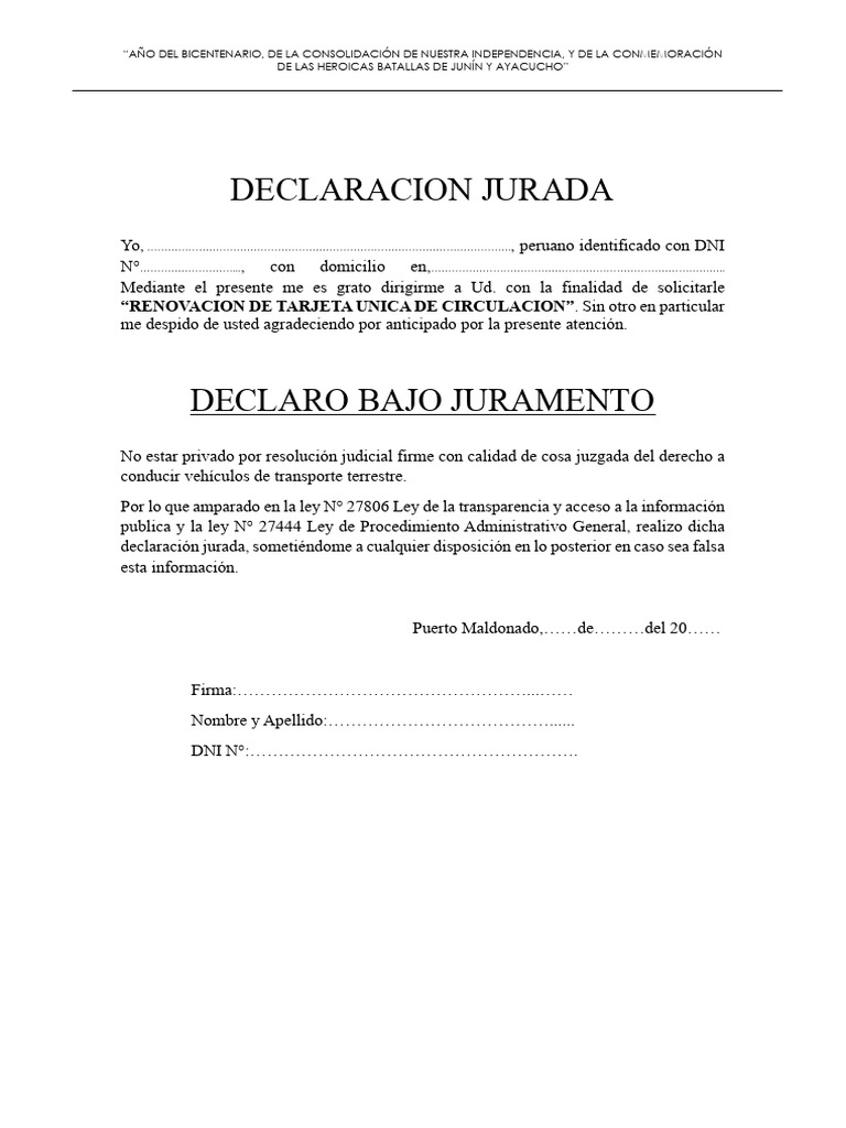 Declaracion Jurada | PDF