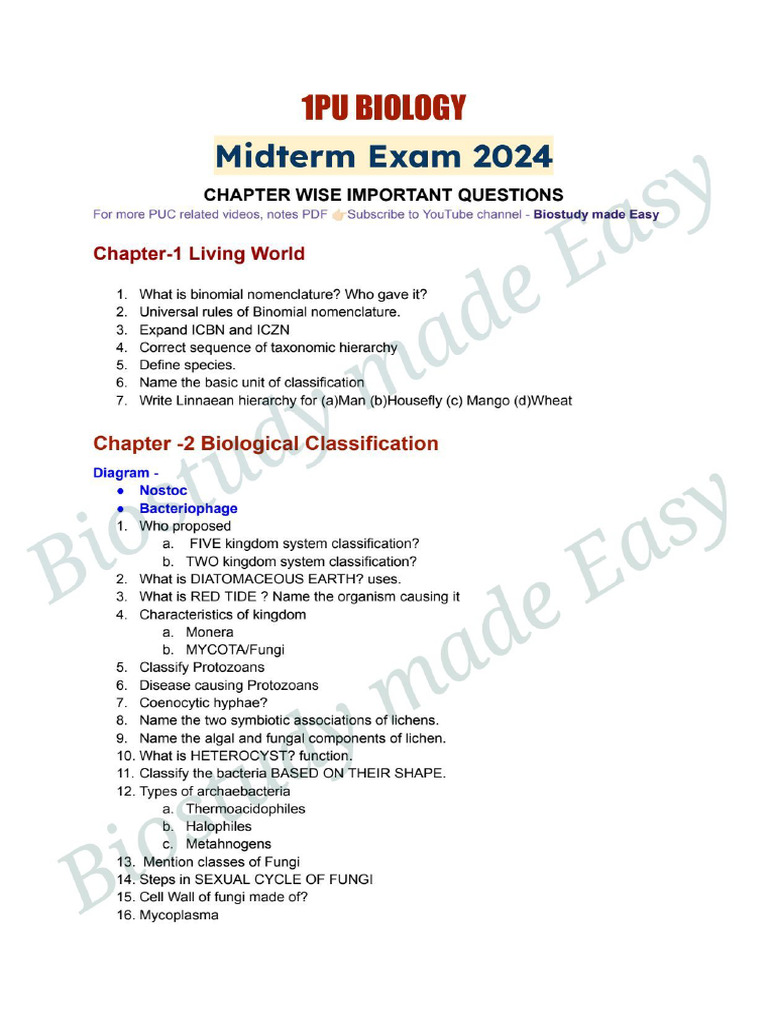1PU Midterm-2024 IMPORTANT Questions | PDF