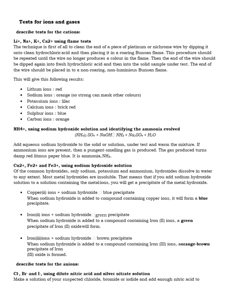 Chemical Tests Chapter 18 Pdf Precipitation Chemistry Oxide