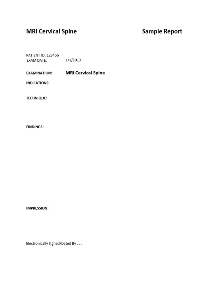 Cervical Spine MRI Report | PDF