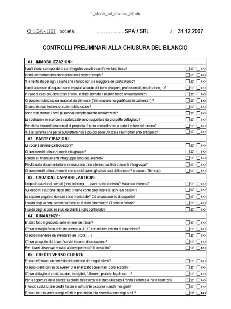 Check List Bilancio 2007 | PDF